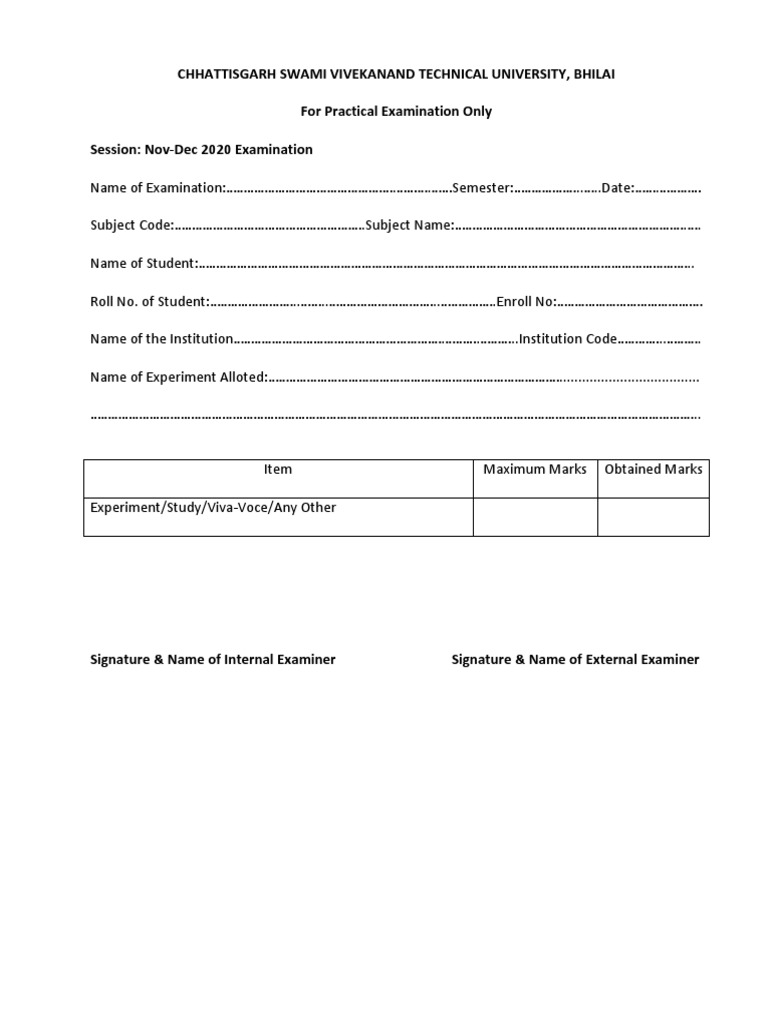 Practical Exam Front Page Format | PDF