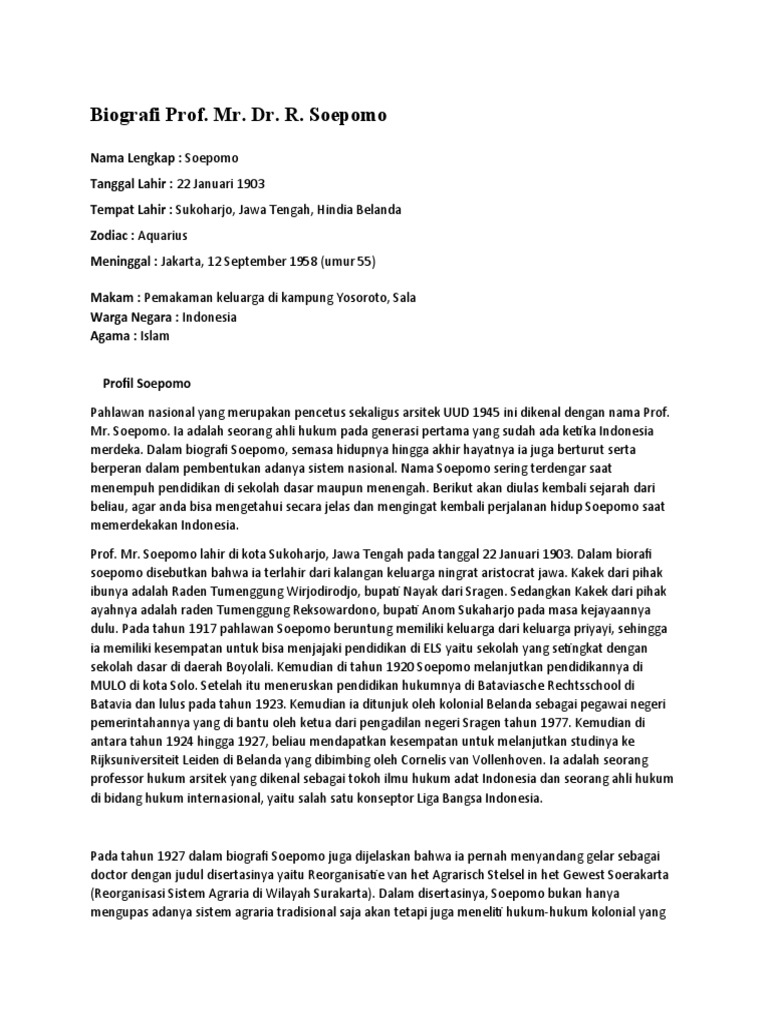 Biografi Prof. Dr. Soepomo | PDF Biografi Prof. Dr. Soepomo | PDF
