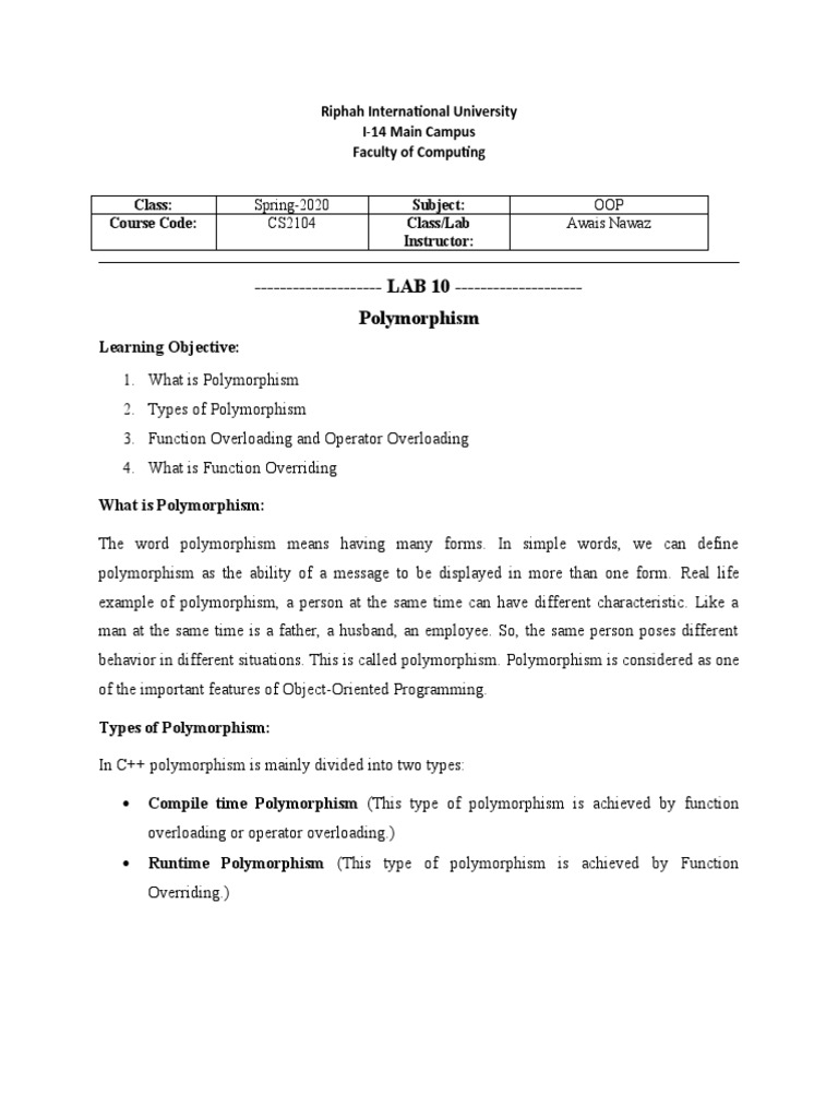 Assignment 6 Polymorphism Arid | PDF | Class (Computer Programming) | Method (Computer Programming)
