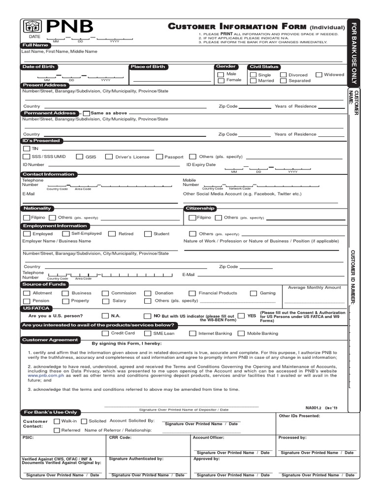 Individual Customer Information Form | PDF | Deposit Account | Banks