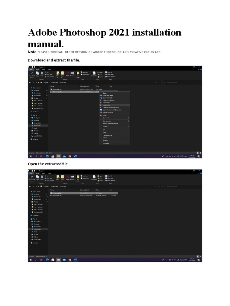 Adobe Photoshop 2021 Installation Manual | PDF