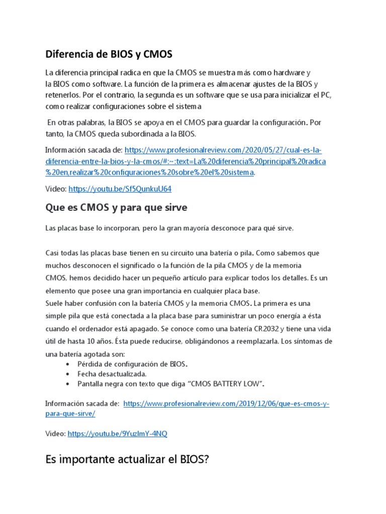 BIOS vs CMOS: Diferencias Clave | PDF | Bios | Cmos