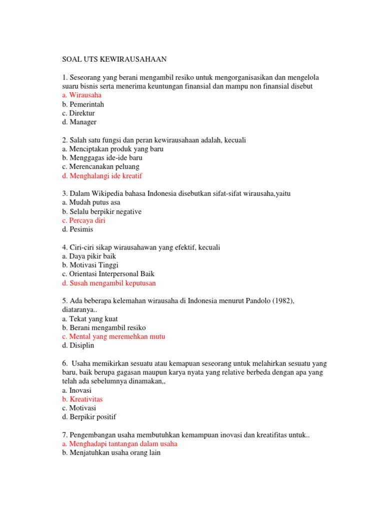 Soal Uts Kewirausahaan | PDF