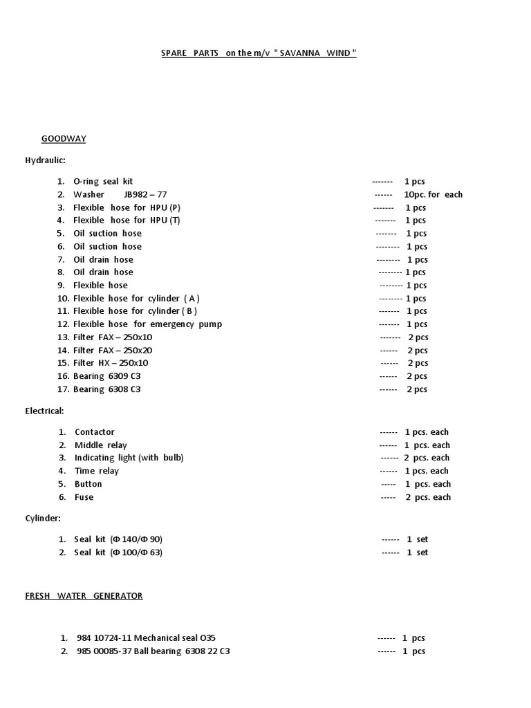 SPARE PARTS On The M | PDF | Mechanical Engineering | Equipment
