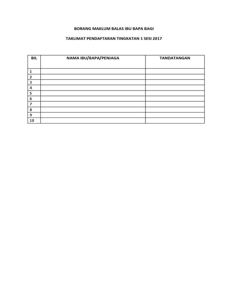 Borang Maklum Balas Ibu Bapa Bagi | PDF
