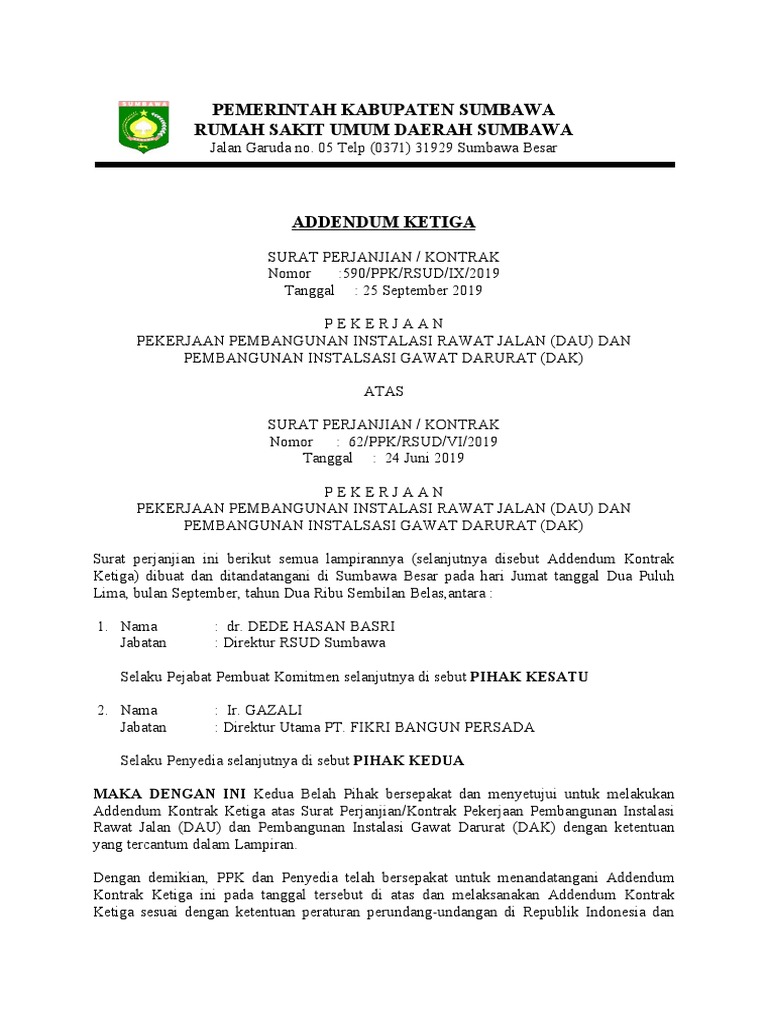 Addendum Kontrak Ketiga RSUD Sumbawa | PDF | Sains & Matematika