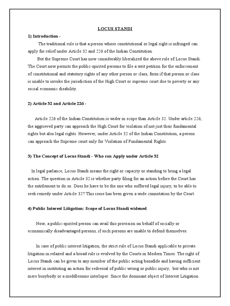 Widening the Scope of Locus Standi: An Analysis of the Evolution of Public Interest Litigation ...