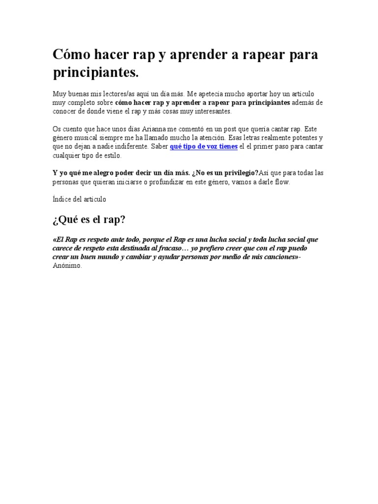 Cómo Hacer Rap y Aprender A Rapear para Principiantes | PDF ...