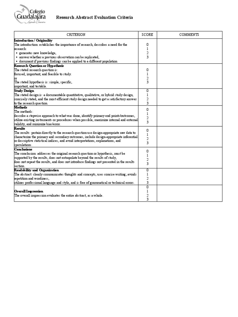 Research Abstract Evaluation Criteria: Introduction / Originality ...