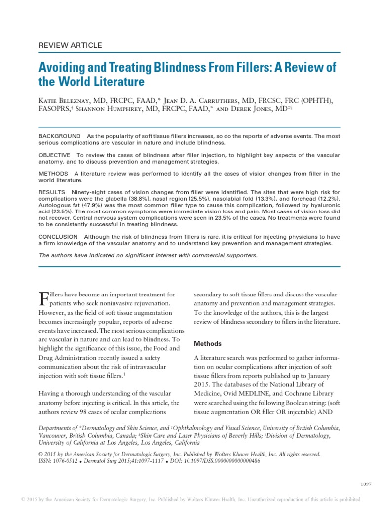 Avoiding and Treating Blindness From Fillers: A Review of The World ...