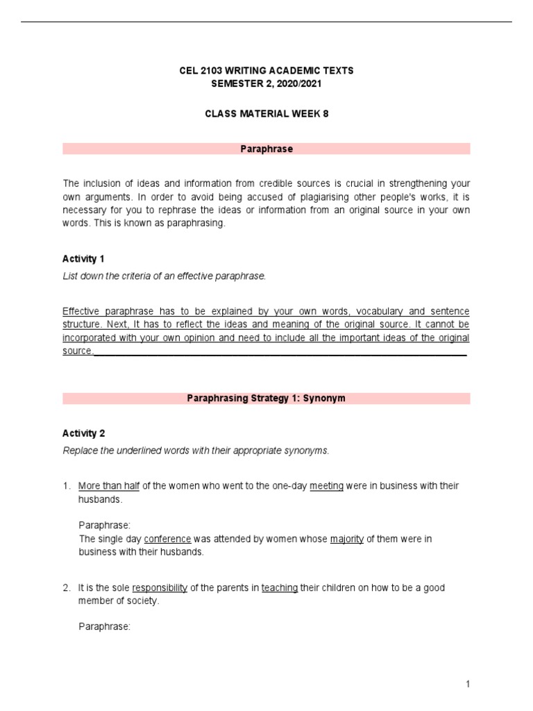 CEL2103 CLASS MATERIAL WEEK 8 - SUPPORTING DETAILS - Student | PDF ...