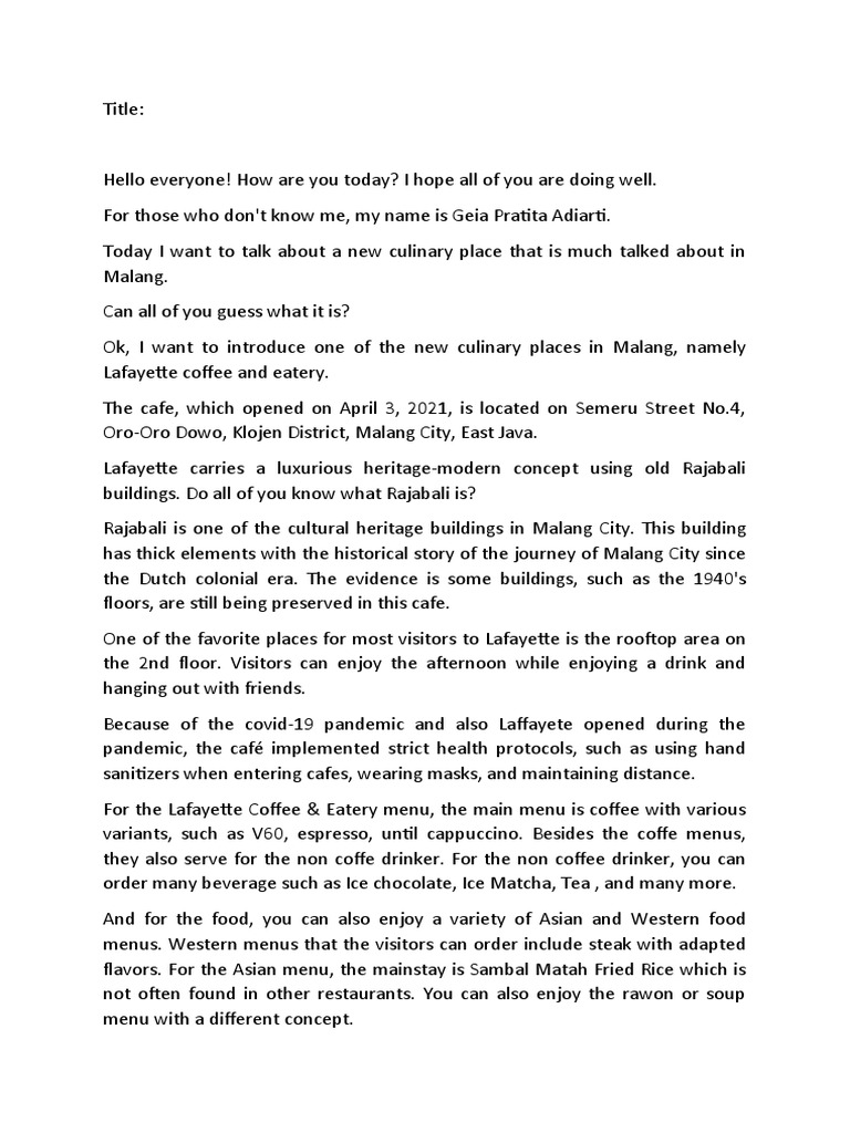 Script News Report | PDF | Coffeehouse | Menu