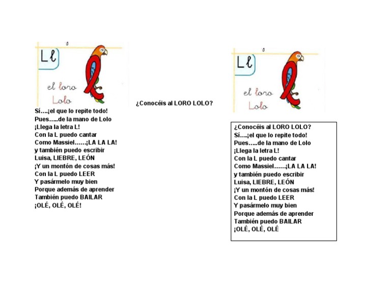 Conoce al Loro Lolo y aprende la letra L | PDF