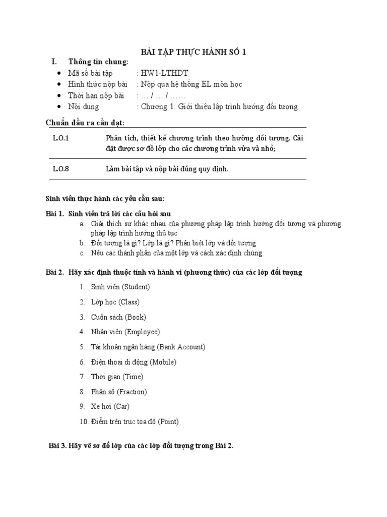 Bài tập LTHDT (K2020) | PDF