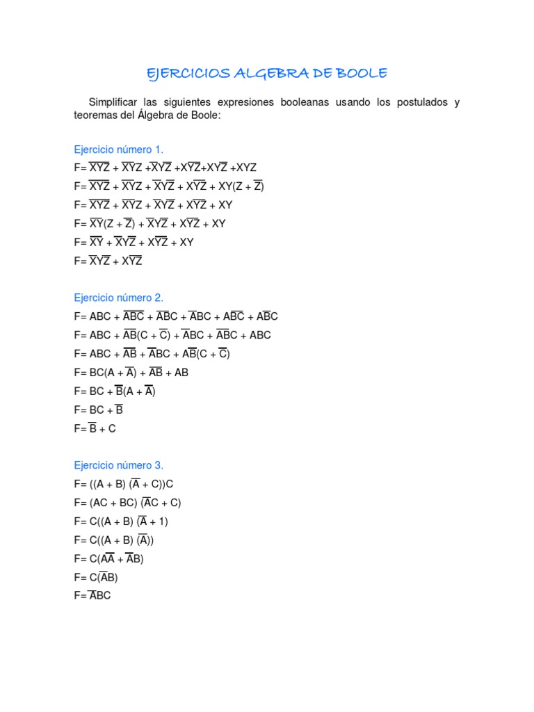 Ejercicios Algebra de Boole | PDF