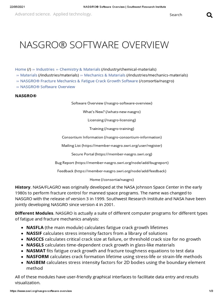 NASGRO® Software Overview - Southwest Research Institute | PDF ...