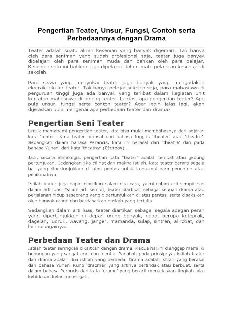 Pengertian dan Unsur Seni Teater | PDF