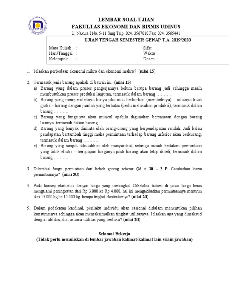 Soal UTS Pengantar Ekonomi Mikro | PDF