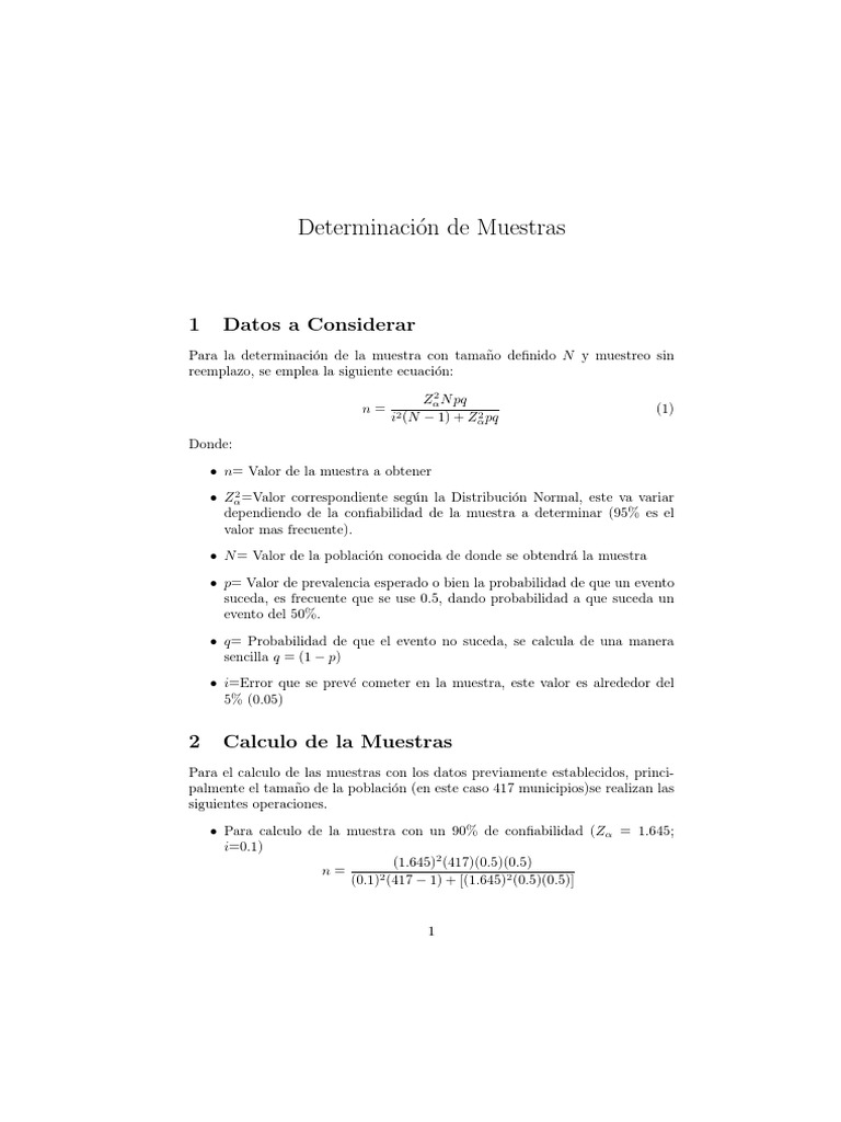 Determinaci N de Muestras | PDF | Probabilidades y estadísticas | Estadísticas