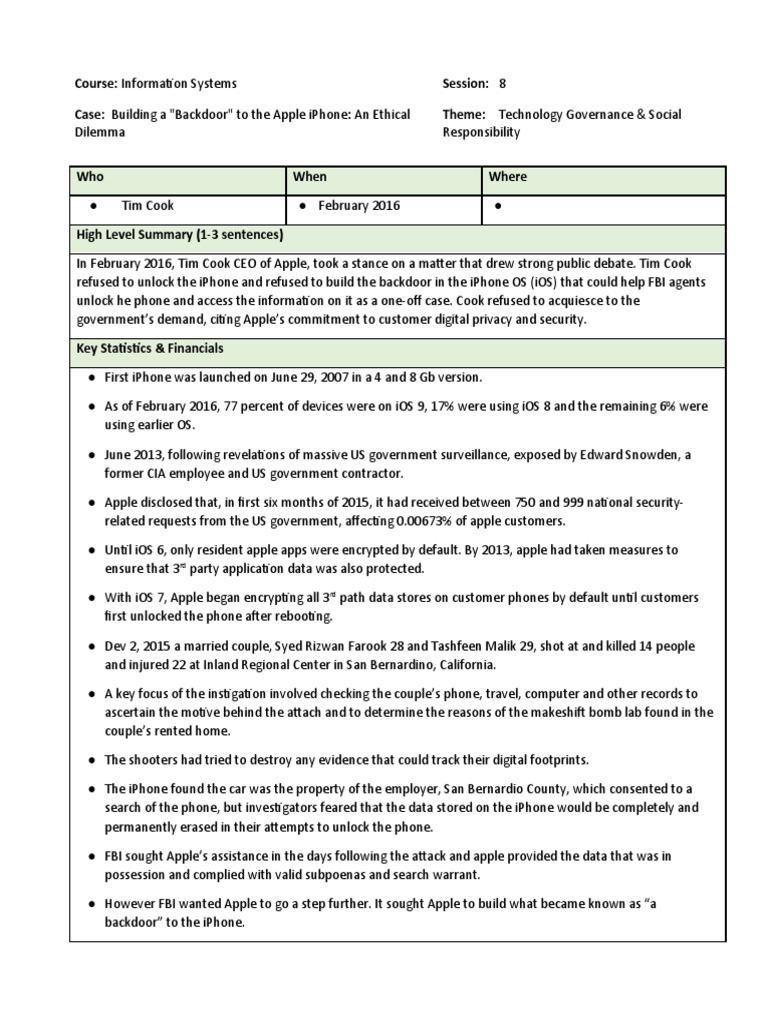 Case - Building A Backdoor To The Apple Iphone - An Ethical Dilemma ...