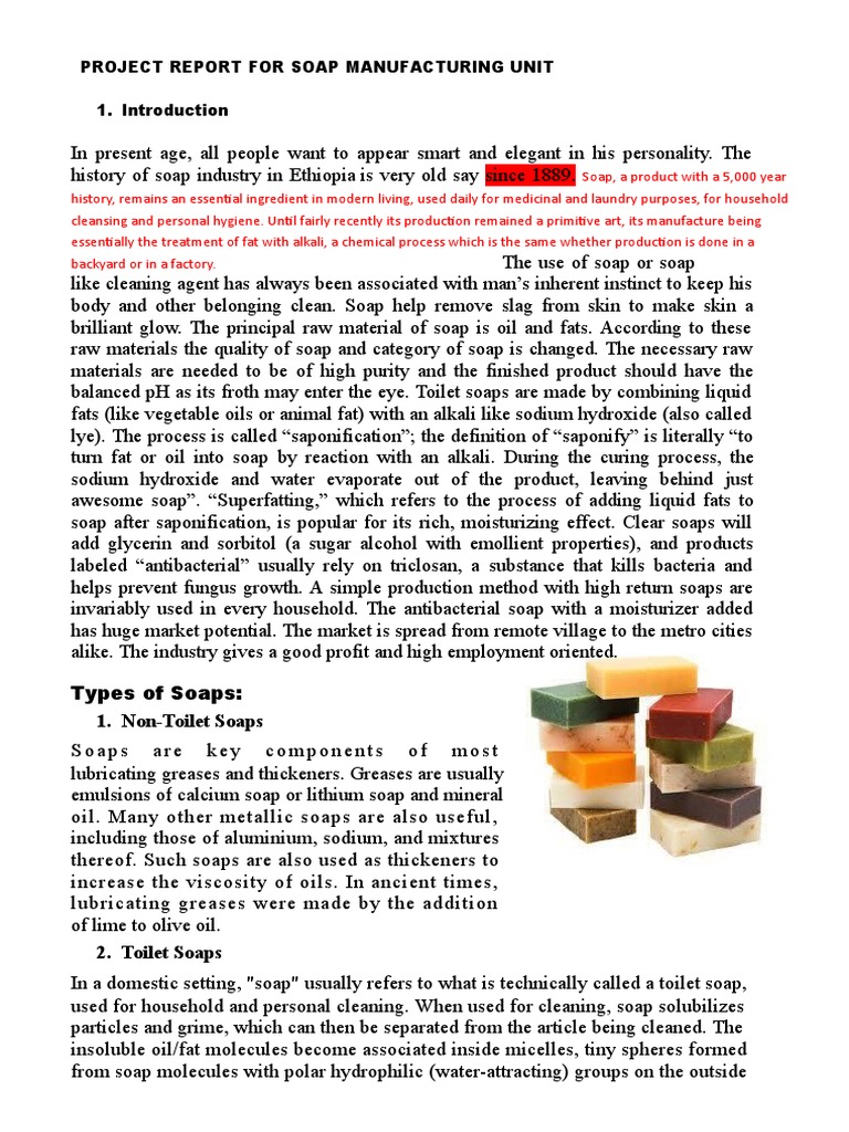 Project Report Soap Manufacturing | PDF | Soap | Sodium Hydroxide