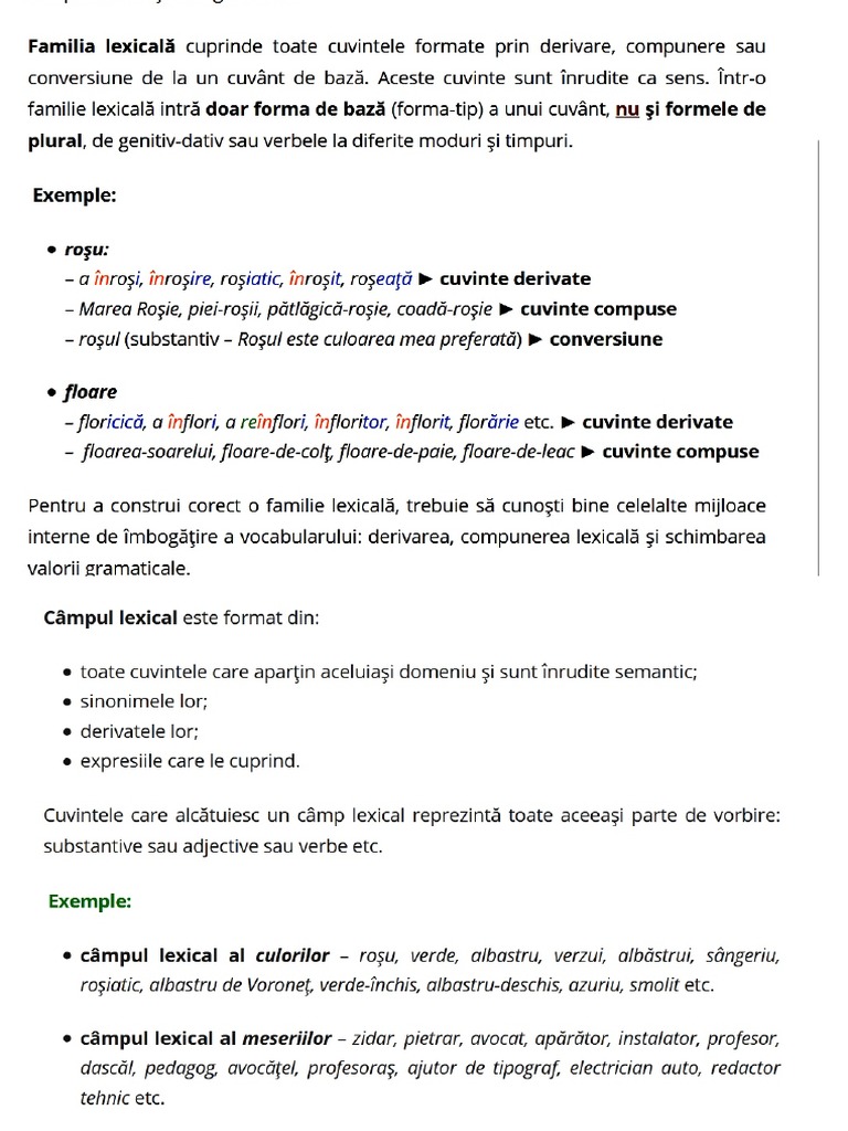 Familia Lexicala Campul Lexical | PDF