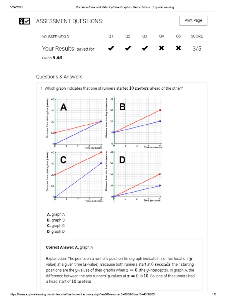 Distance-Time and Velocity-Time Graphs - Metric Gizmo Explorelearning ...