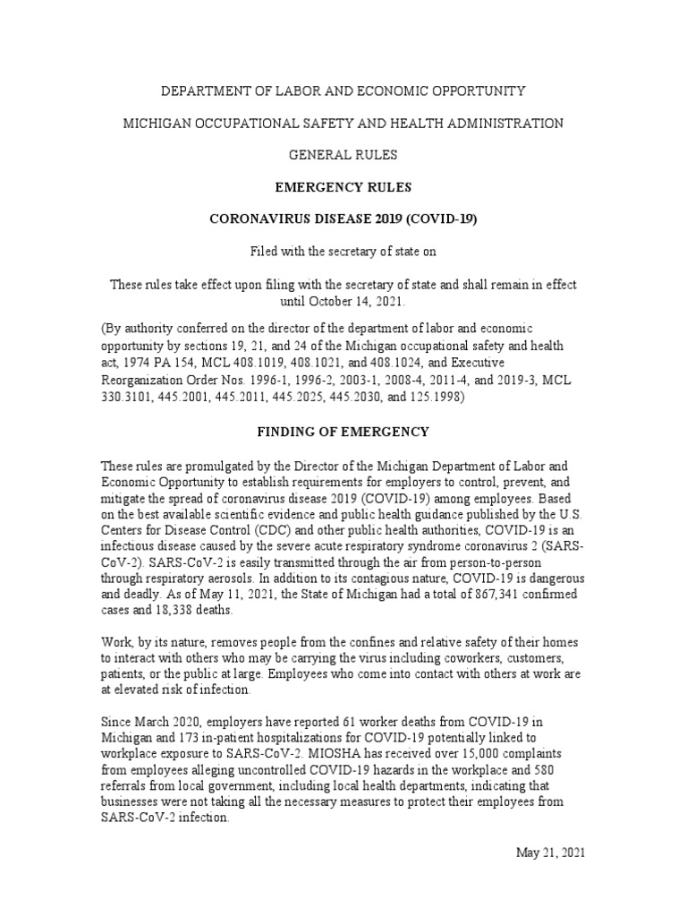 MIOSHA | PDF | Centers For Disease Control And Prevention | Employment