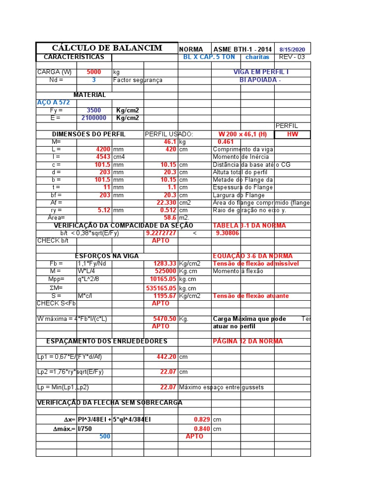 Modelo Cálculo de Balancim Norma Asme-Bth-1-Rev.03 - 15.08.20 | PDF | Flexão (Física) | Estresse ...