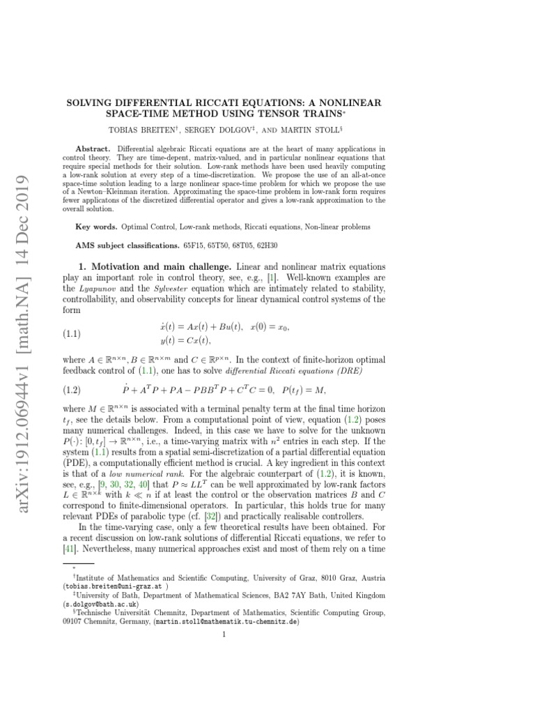 Solving Differential Riccati Equations A Nonlinear | Download Free PDF ...