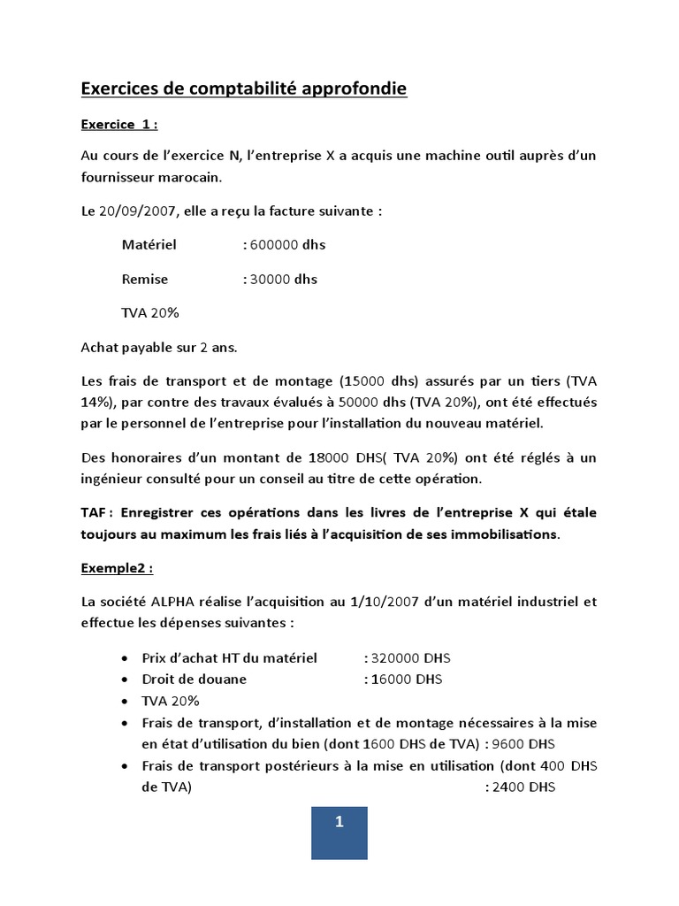 Exercices de Comptabilité Approfondie | Descargar gratis PDF | Taxe sur la valeur ajoutée | Facture