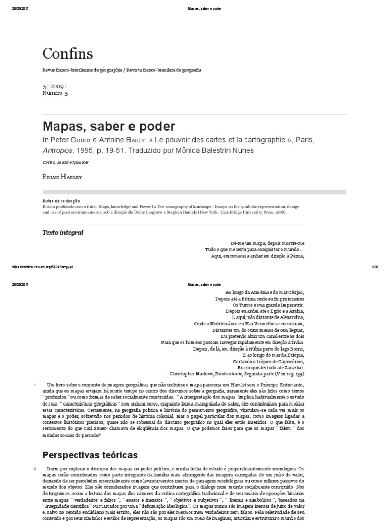 HARLEY, John Brian "Mapas, Saber e Poder" | PDF | Mapa | Estado