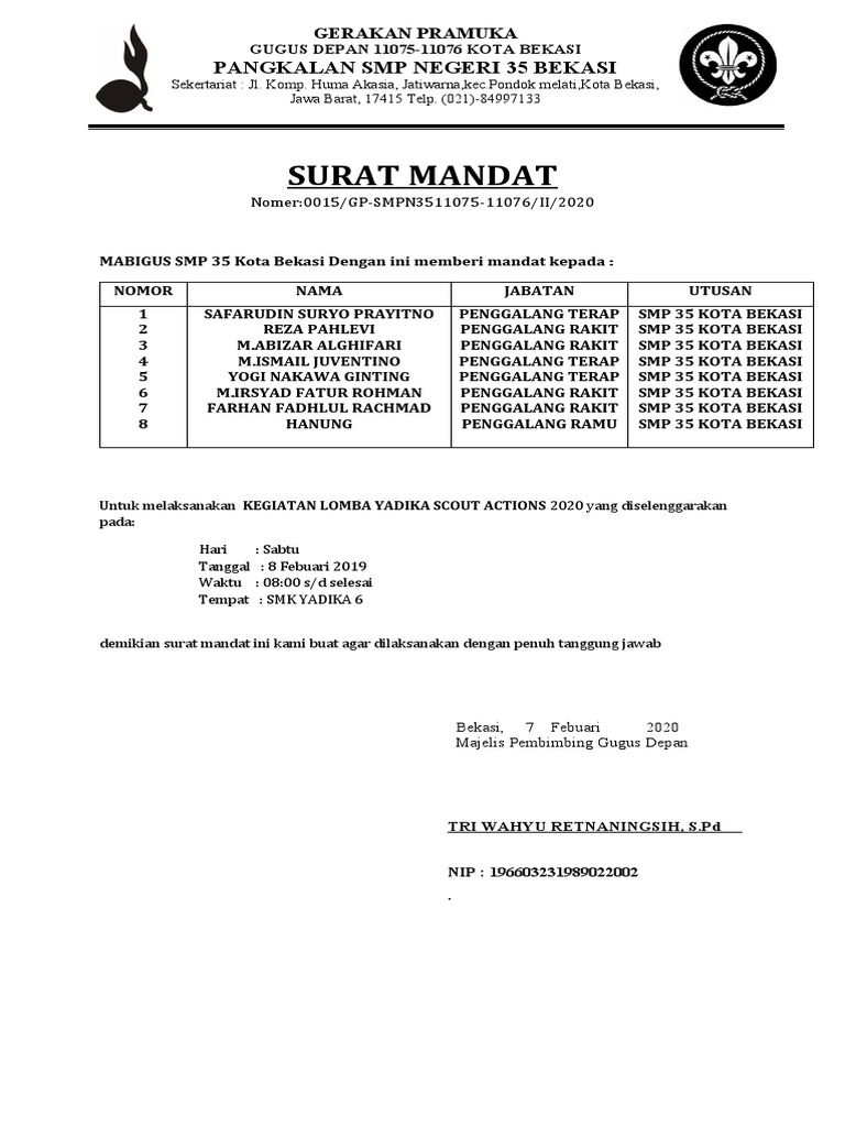 Mandat 35 Regu Putra Yadika | PDF