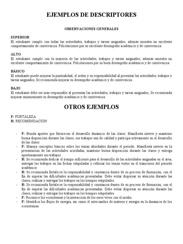 Ejemplos de Descriptores | PDF | Science | Ciencia y Tecnología