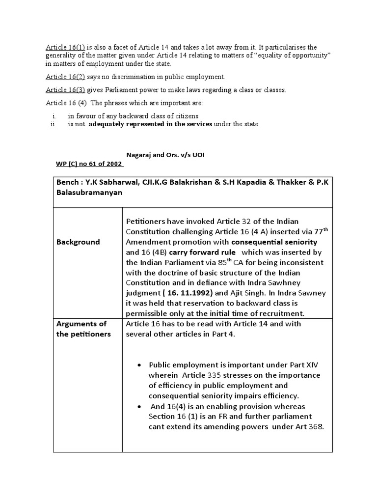 Nagaraj judgment on Article 16(4) reservations | PDF | Constitutional ...