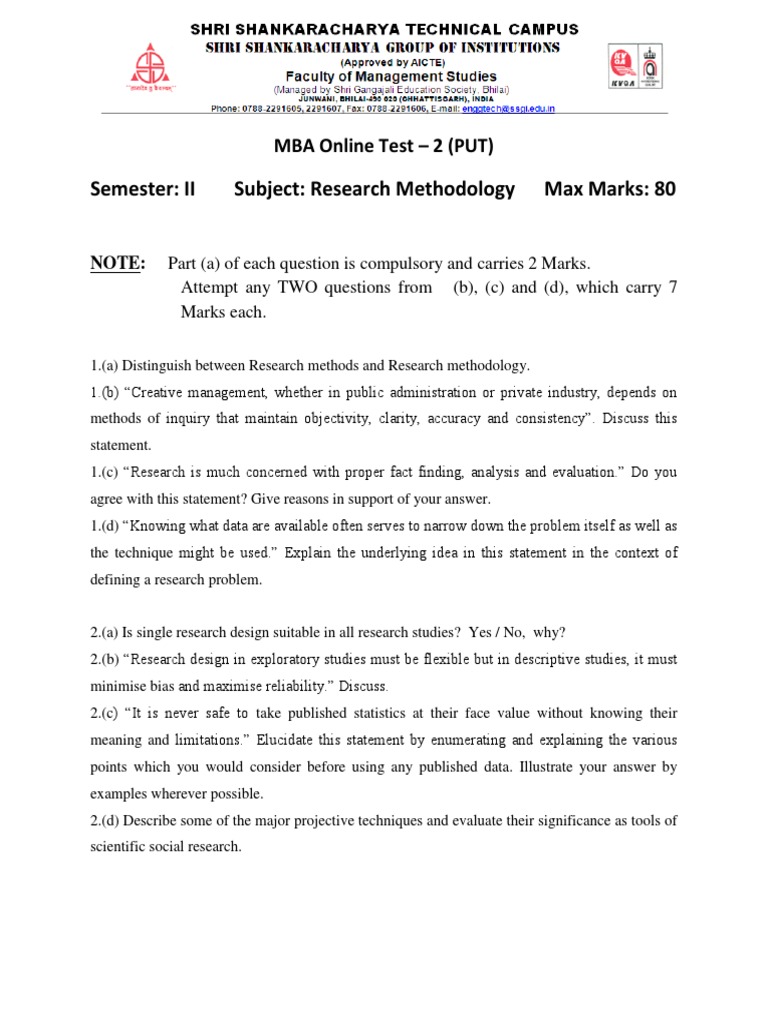 ResearchMethodology Question Paper Online Test-2 (PUT) - Jan-June, 2020 ...