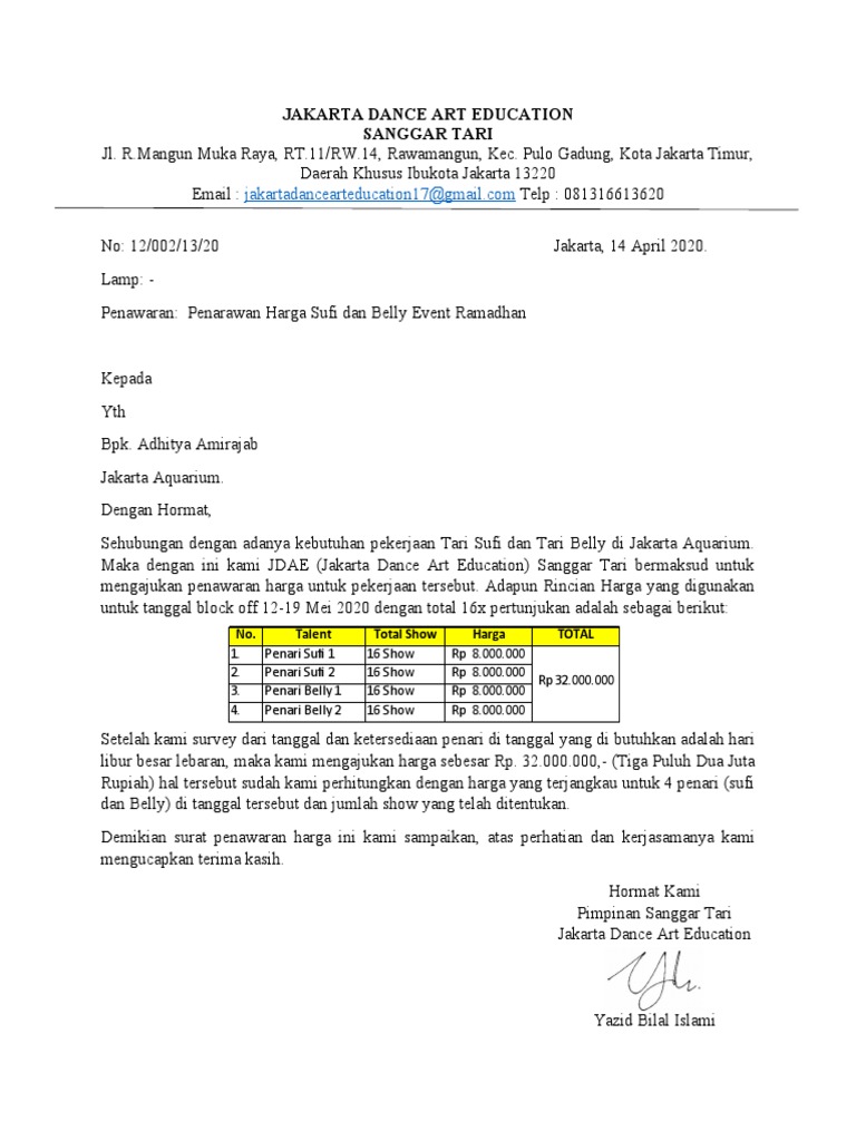 Surat Penawaran Sufi JDAE | PDF