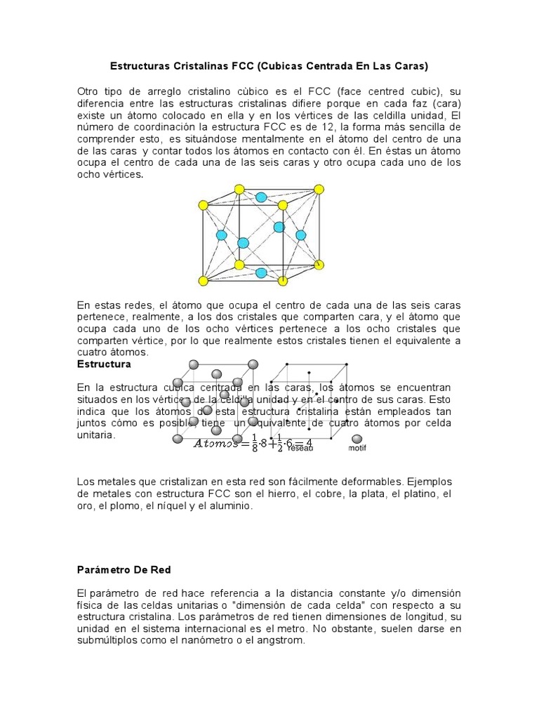 Estructura Cristalina FCC | PDF | Estructura cristalina | Cristal