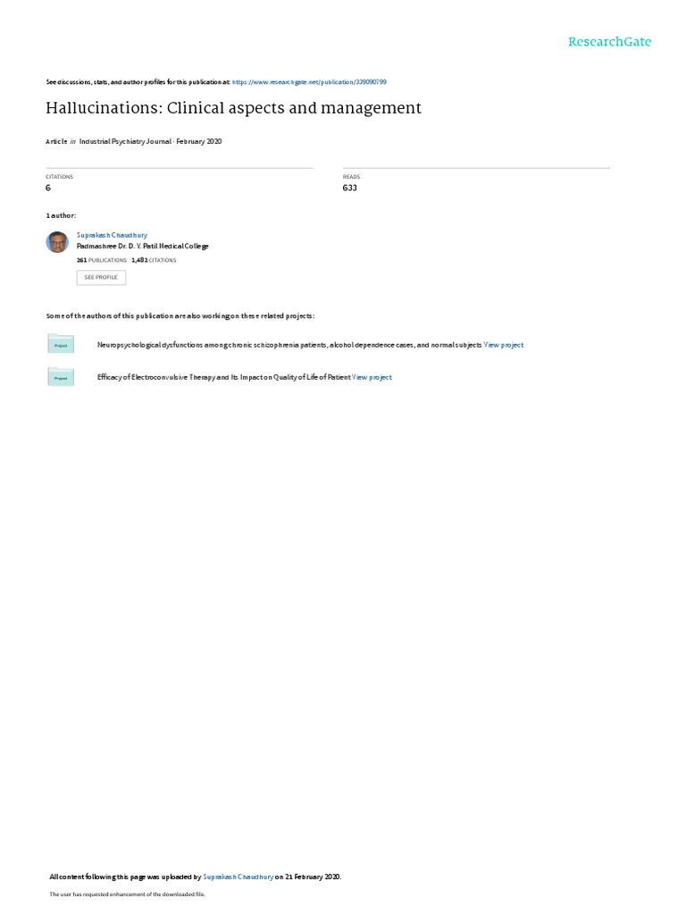 Hallucinations: Clinical Aspects and Management: Industrial Psychiatry ...