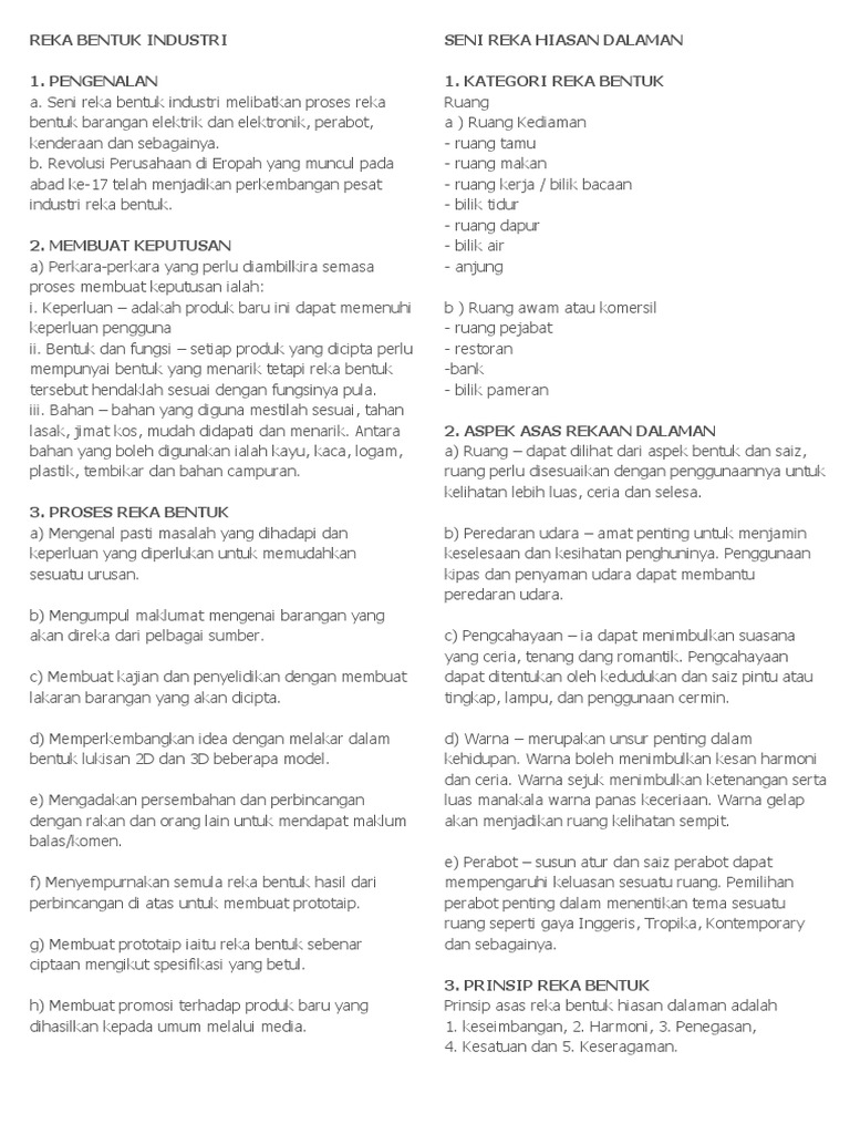 Nota Reka Bentuk Industri & Hiasan Dalaman | PDF