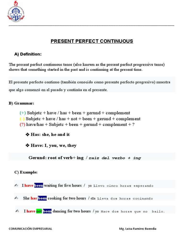 Present Perfect Continuous | PDF | Grammar | Morphology