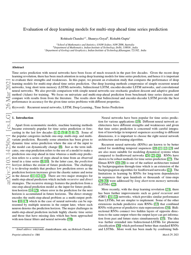 Evaluation of Deep Learning Models For Multi-Step Ahead Time Series Prediction | PDF ...