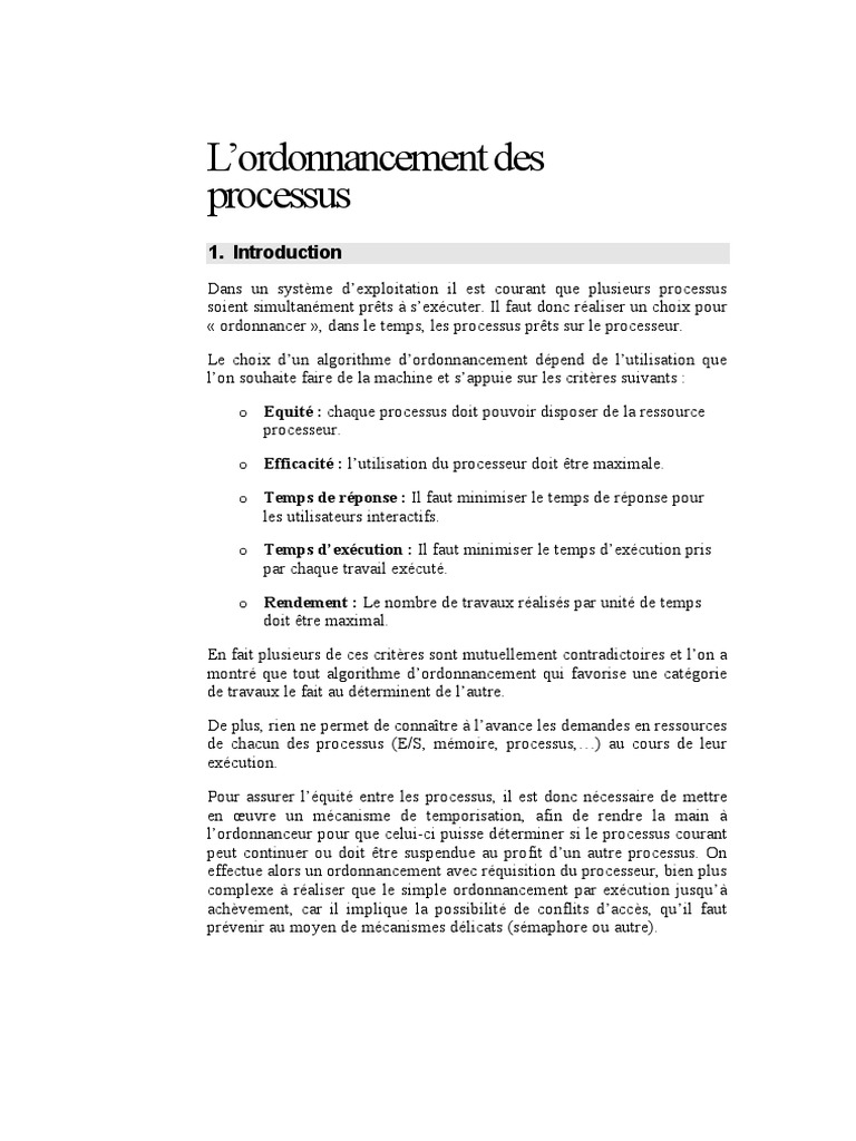 Algorithmes d'ordonnancement des processus | PDF | Ordonnancement dans ...
