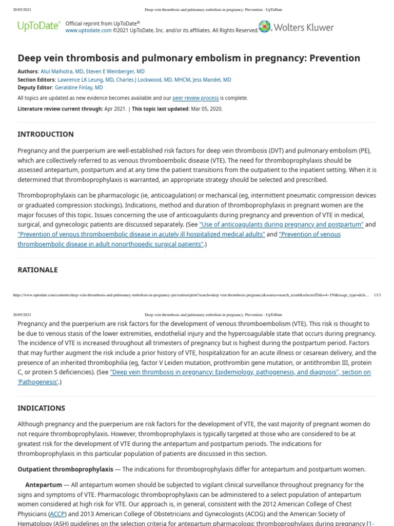 Deep Vein Thrombosis and Pulmonary Embolism in Pregnancy - Prevention ...