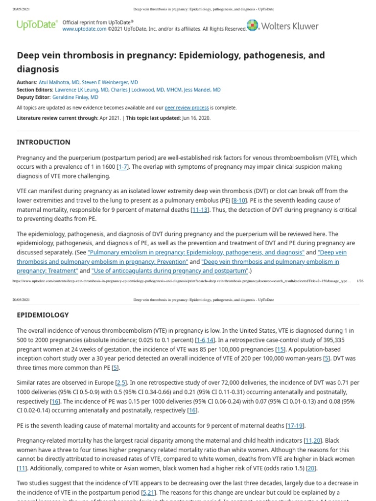 Deep Vein Thrombosis in Pregnancy - Epidemiology, Pathogenesis, and ...