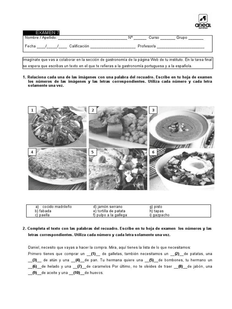 Examen de Gastronomía Española y Portuguesa | PDF | Cocina española ...