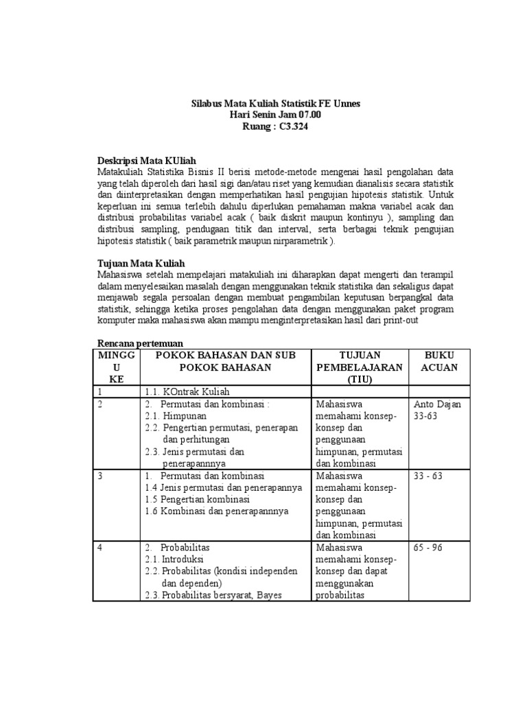 Silabus Statistik | PDF | Sains & Matematika