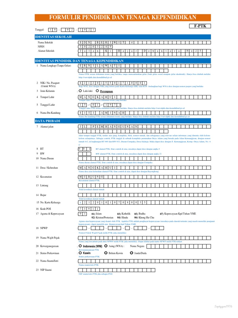 Formulir GTK Bu Erni | PDF