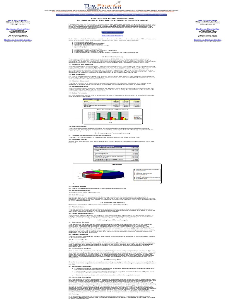 Bar and Tavern Business Plan | PDF | Bar | Advertising