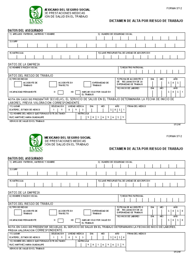 ST-2 Formato | PDF | Bienestar | Cuidado de salud del gobierno